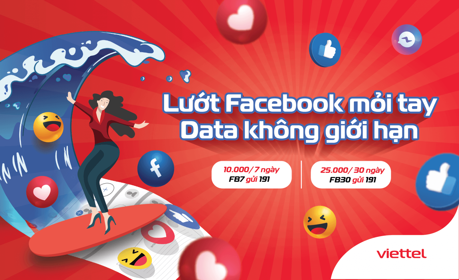 Lướt Facebook Không Giới Hạn Data Cùng Viettel FB7 + FB30
